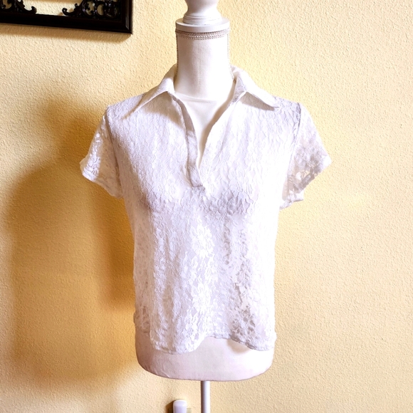 Etam | Tops | Vintage White Lace Stretch Top | Poshmark